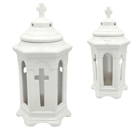 Znicz na Grób Biały Lampion Ceramiczny Kapliczka Beczka Krzyż