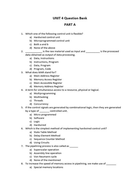 Coa Unit 4 Question Bank Pdf Central Processing Unit Computing