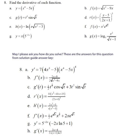 Solved 8 Find The Derivative Of Each Function B Chegg