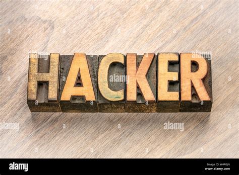 Hacker Word Abstract In Vintage Letterpress Wood Type Blocks Stock Photo Alamy