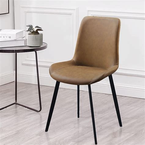 Benzara Eli Tan Brown Vegan Faux Leather Parson Style Dining Chair Set