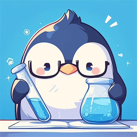 Premium Vector A Diligent Penguin Scientist Cartoon Style