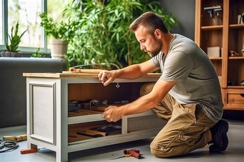 Premium Photo The Furniture Assembler In The Apartment Assembles The