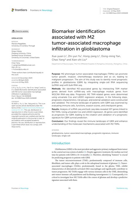 Pdf Biomarker Identification Associated With M2 Tumor Associated Macrophage Infiltration In