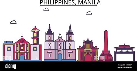 Philippines Manila Tourism Landmarks Vector City Travel Illustration
