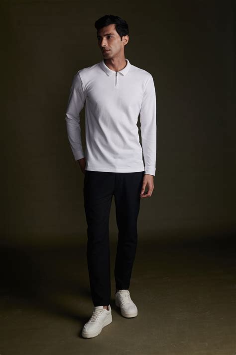 Buy White Full Sleeve Polo T Shirt Beyours