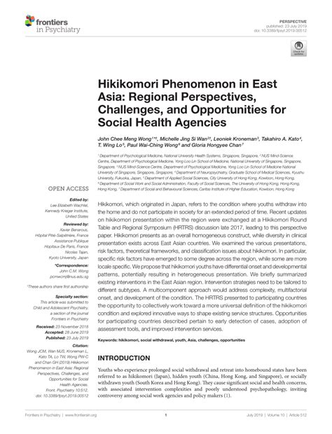 Pdf Hikikomori Phenomenon In East Asia Regional Perspectives