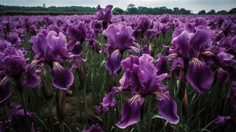 Iris Field Of Flowers On A Cloudy Day Backgrounds  Free Download