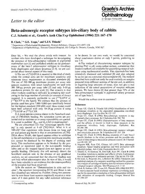 Pdf Beta Adrenergic Receptor Subtypes Iris Ciliary Body Of Rabbits