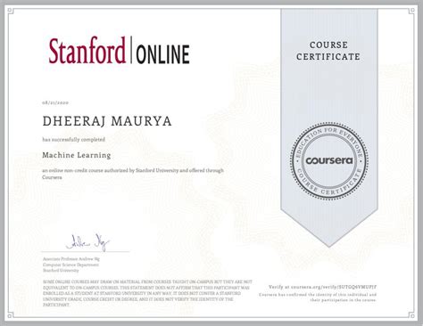 Dheeraj Maurya On Linkedin Gained A Certificate For Completing Machine Learning Course