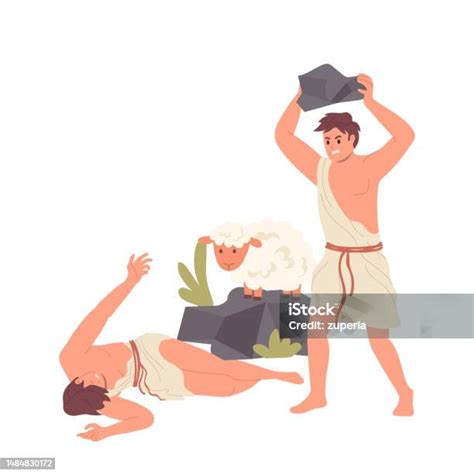가인이 아벨을 죽이는 첫 번째 살인 현장은 흰색 배경에 고립되어 있으며 기독교 성경 인물 성경에 대한 스톡 벡터 아트 및 기타
