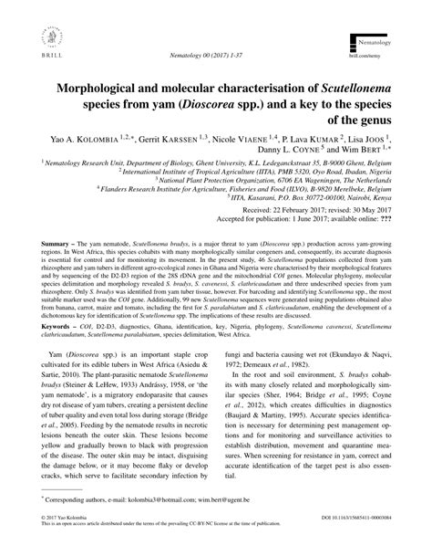 Pdf Morphological And Molecular Characterisation Of Scutellonema