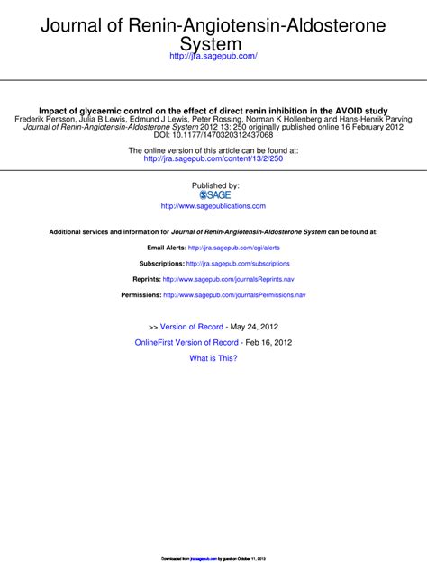 Pdf Impact Of Glycaemic Control On The Effect Of Direct Renin