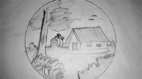 Very Easy Pencil Art Village Scenery Drowning সহজ গ্রামের দৃশ্য