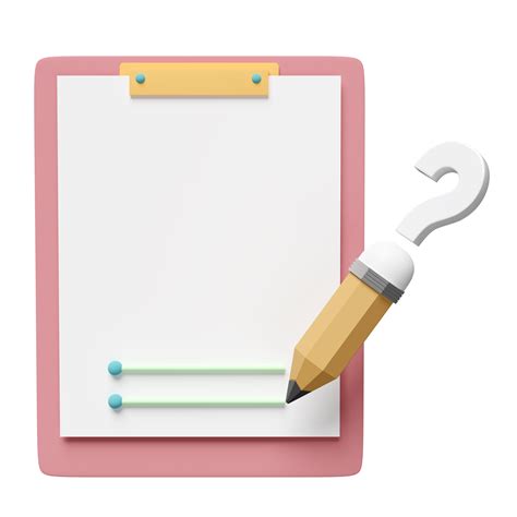 3d Question Mark Pencil Symbol Icon With Clipboard Checklist Paper