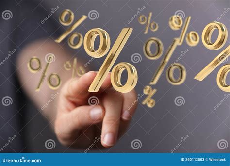 Man Touching 3D Rendered Percentage Signs Stock Image Image Of