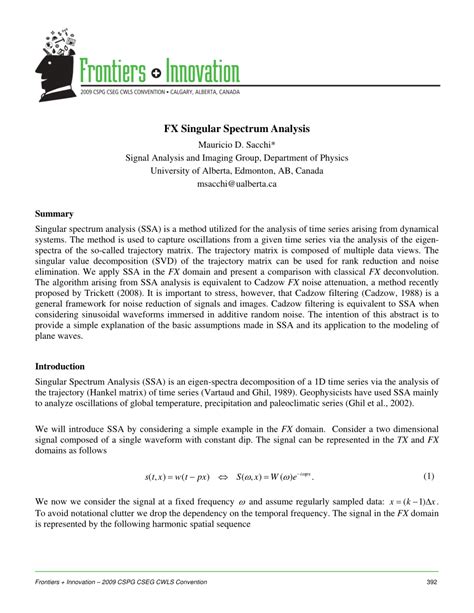 Pdf Fx Singular Spectrum Analysis