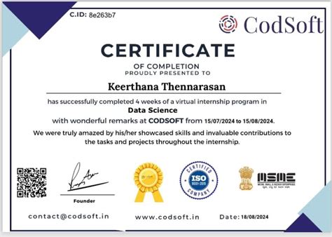 Completed A Data Science Internship At Codsoft Keerthana Thennarasan