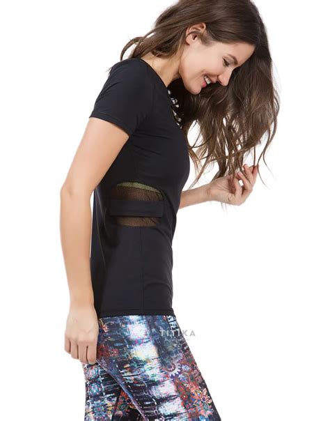 Sexy Mesh Sport T Shirts Women Gym Yoga Shirt Black Short Sleeve Female