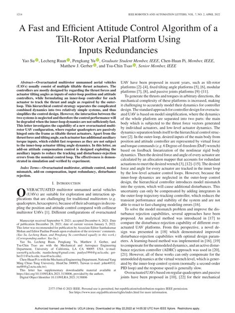 Pdf A Fast And Efficient Attitude Control Algorithm Of A Tilt Rotor
