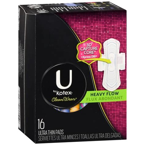 U By Kotex Cleanwear Ultra Thin Pads Heavy Flow 16 Ea Medcare