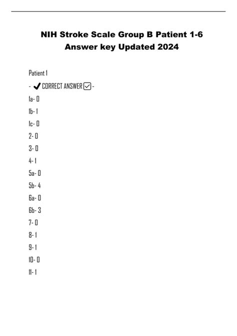 Nih Stroke Scale Group B Patient 1 6 Answer Key Updated 2024 Nih Stroke Scale Nhiss Stuvia Us