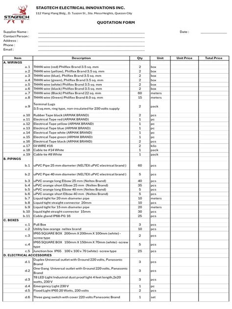 Quotation Form For Electrical Pdf Quotation Form For Electrical Pdf