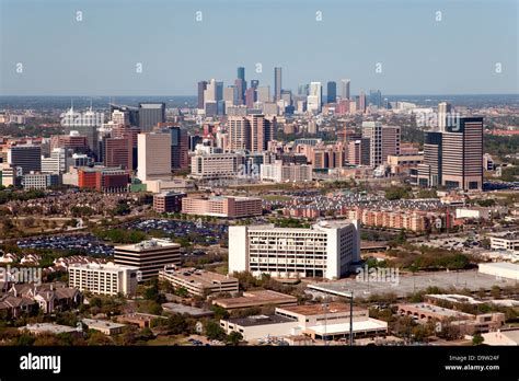 Aerial Of The Texas Medical Center District With Downtown Houston In