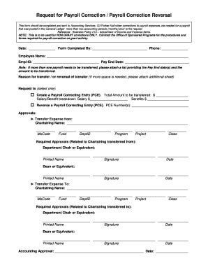 Fillable Online Accounting Mst Request For Payroll Correction Payroll Correction Reversal Fax