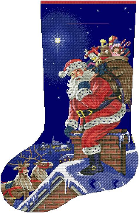 Christmas Stocking Counted Cross Stitch Pattern Rooftop Santa Etsy