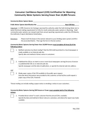 Fillable Online CCR Certification Form For WY Systems Serving Fewer