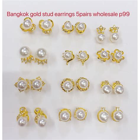 5pairs P99 Assoted 14k Gold Plated Bangkok Gold Earrings For Women