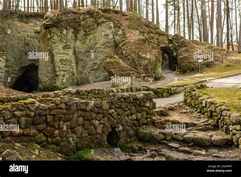 Small Hell Cliffs Near Cesis Stand Tall Their Rugged Beauty A
