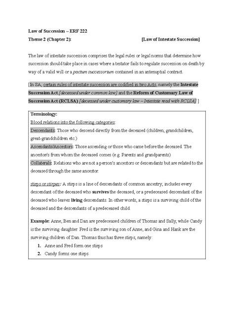 Chapter 2 Erf Summary Law Of Succession Law Of Succession Erf