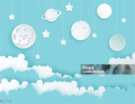 現代の紙アート雲月惑星星かわいい漫画ふわふわの雲パステル カラー折り紙のスタイル 紙のベクターアート素材や画像を多数ご用意 紙 星型