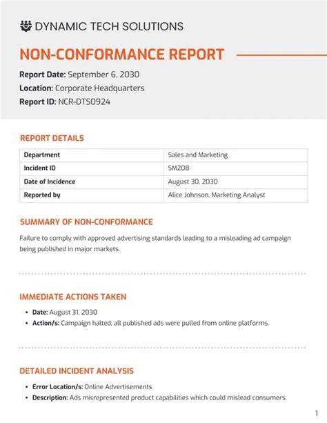 Corporate Non Conformance Report Template Venngage