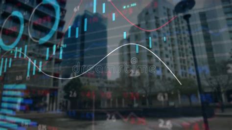 Animation Of Statistical And Stock Marketdata Processing Against View Of Cityscape Stock Footage