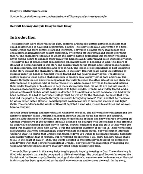 📗 Beowulf Literary Analysis Essay Sample Free Essay Term Paper