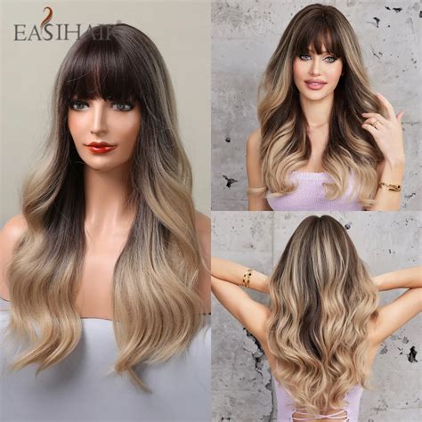 Easihair Blonde Mixed Ombre Synthetic Wigs Long Wavy Natural Hair Wigs