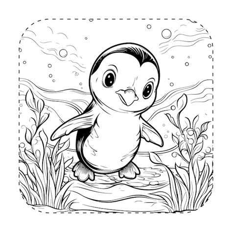 Premium Vector Whimsical Penguin In The Deep Blue Coloring Book