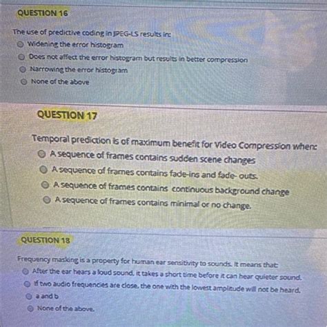 Solved Question 16 The Use Of Predictive Coding In Jpeg Us