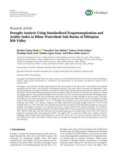 Pdf Drought Analysis Using Standardized Evapotranspiration And Aridity Index At Bilate