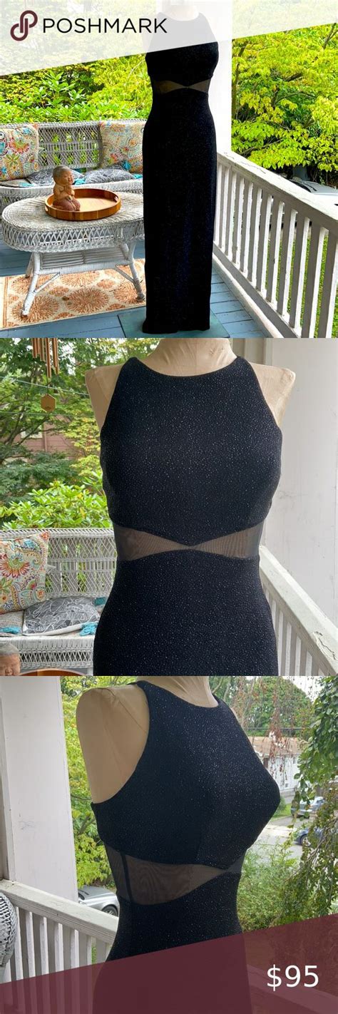 Betsy And Adam Illusion Mesh Sparkly Black Gown 4