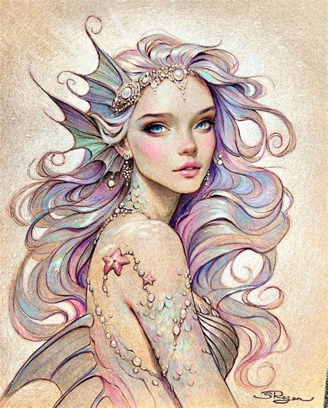 Beautiful Mermaid Art Drawing Mermaid Fairy Drawing Fantasy Mermaid