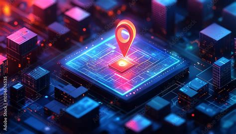 Colorful Isometric 3d City Block Illustration With A Location Pin Above A Building Capturing