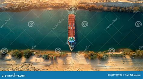 A Container Ship Stranded In A Sandy Canal Creating A Worldwide