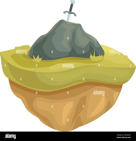 Legendary Magic Sword In Stone Sticking Out Of Floating Island Stock
