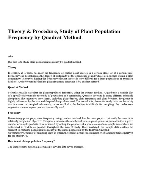 Theory And Procedure Study Of Plant Population Frequency By Quadrat Method Additional Study Theory And Procedure Study Of Plant Population Frequency By Quadrat Method Additional Study