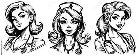 Nurse Pin Up Girl In Hospital Illustration Adorable Beautiful Pinup