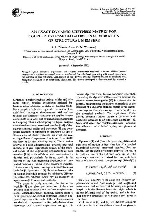 Pdf An Exact Dynamic Stiffness Matrix For Coupled Extensional Torsional Vibration Of